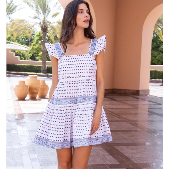 Oliphant | Dresses | Oliphant Smocked Square Neck Mini Dress Ellis Blue ...